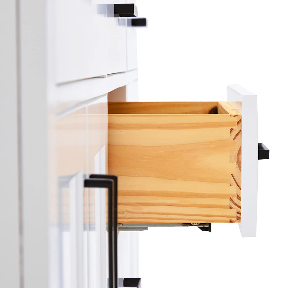 DKB Isabella Double Vanity 73" White with 1.5" Edge Italian Carrara Marble Countertop & Splash, Rectangular Sinks, 4 Soft Closing Doors, 6 Full Extension Dovetail Drawers, Toe Kick, Matte Black