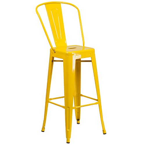 Flash Furniture Commercial Grade 30" Round Yellow Metal Indoor-Outdoor Bar Table Set with 2 Cafe Stools