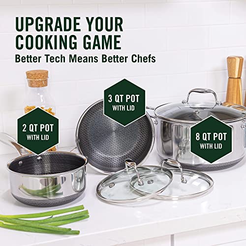 HexClad 12 Piece Hybrid Stainless Steel Cookware Set - 6 Piece Frying Pan Set and 6 Piece Pot Set with Lids, Stay Cool Handles, Dishwasher Safe, Induction Ready, Metal Utensil Safe