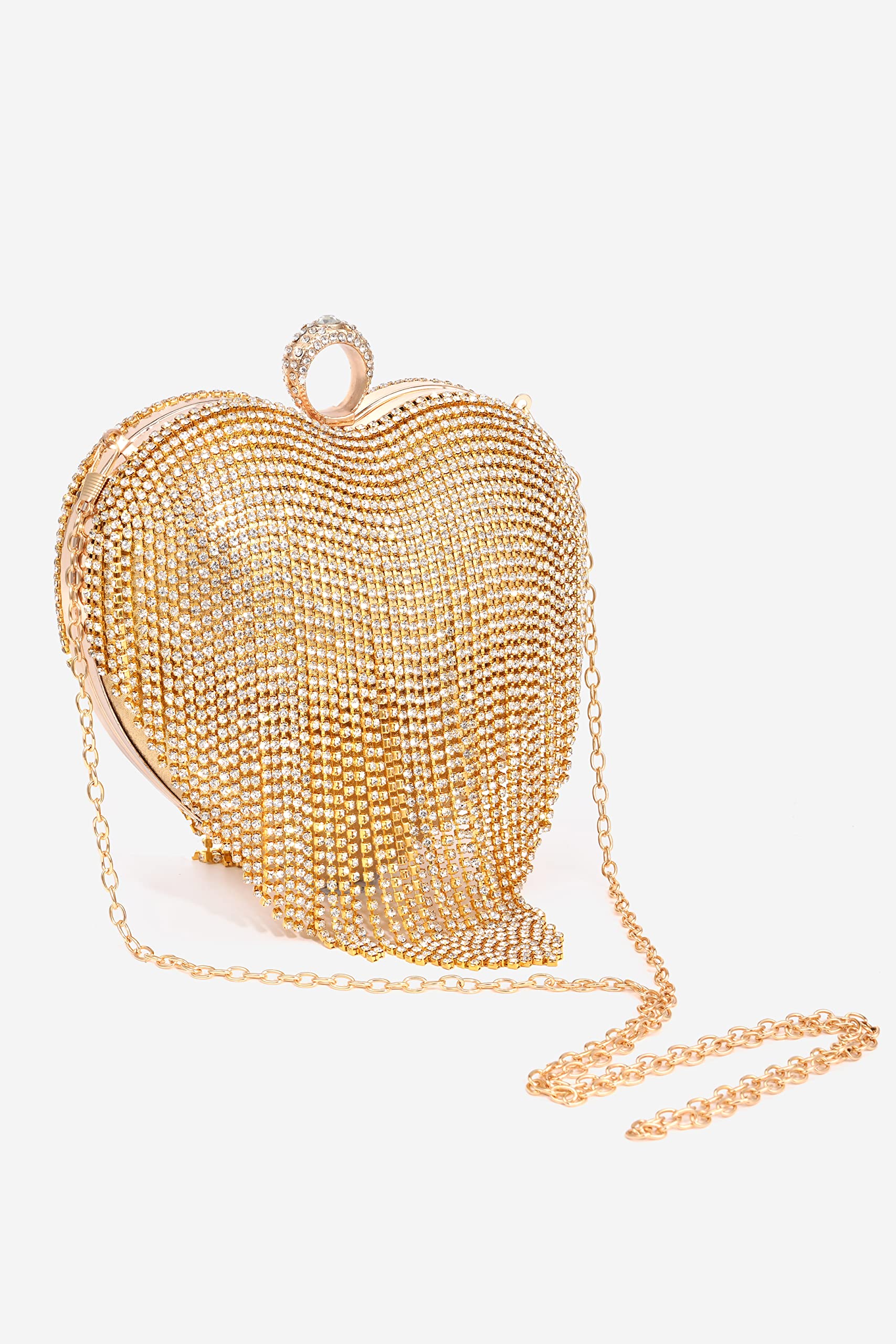 BABEYOND Women's Rhinestone Clutch Evening Bag - Heart Shape Glitter Tassel Purse for 1920s Party Prom Wedding