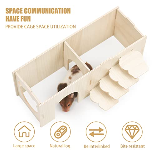 Hamster Maze, Multi Chamber Hideout Wooden Hamster Houses with Steps Activity Hamster Burrow Large Sports Fun Hamster Huts for Syrians Dwarf Hamster Gerbil