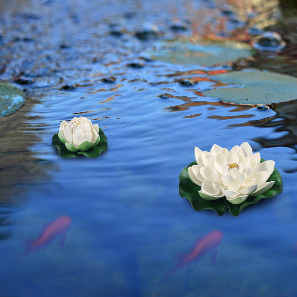 FAVOMOTO Artificial Water Lilies Floating Lotus Flowers with Water Lily Pad for Aquarium Pool Garden Koi Fish Pond, Artificial Flowers Home Patio Wedding Decoration 6pcs