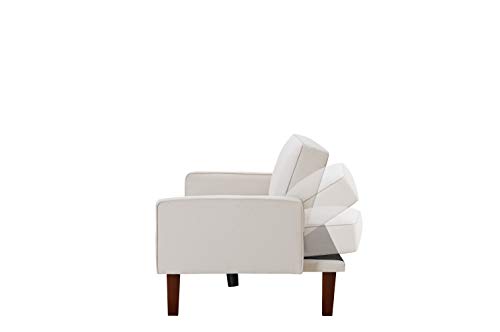 Eafurn Futon Sofa Bed with Wooden Legs Convertible Sleeper Couch Adjustable Loveseat Daybed, Comfy Sofa & Couches for Small Living Room Bedroom, Beige