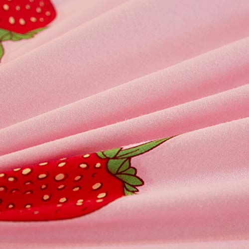 HALOZI Duvet Cover Set Full Size Strawberry Pink Stripes Reversible Luxury Soft Bedding Set Comforter Cover with Zipper Closure and Corner Ties (1 Duvet Cover+2 Pillowcases)(Full(80X90) inch)