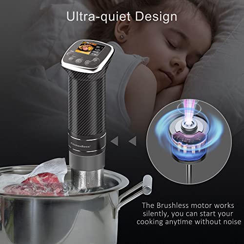KitchenBoss Sous Vide Cooker Machine: Ultra Quiet 1100 Watts Accurate Cooker with Color LCD Recipes IPX7 Waterproof Immersion Circulator Cooking Machine Include Cookbook, Carbon Fiber Pattern