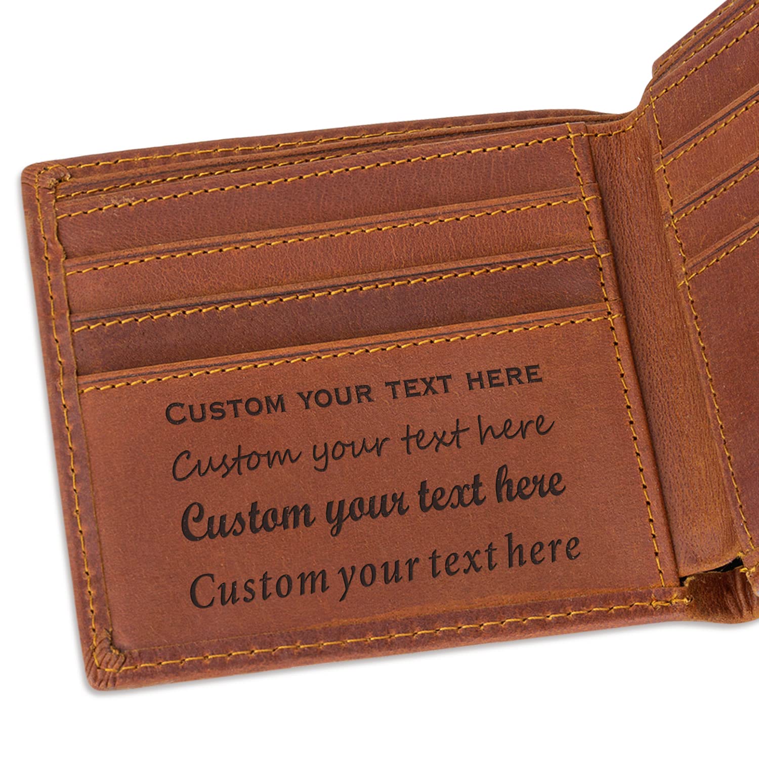 kullder Custom Wallet for Men Personalized Gift Mens Engraved Leather Wallet Gifts for Husband, Dad, Son Birthday, Christmas, Anniversary, Fathers Day Gift Idea for Him