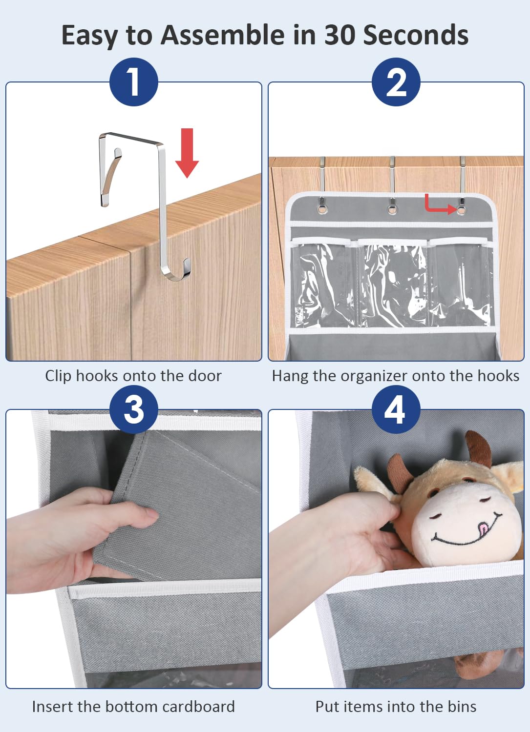 BLOROOM Over the Door Organizer Hanging Storage with 3 clear slip pockets and 5 Large Pockets 10 Side Pockets Closet Door Organizer Heavy Duty Baby Organization for Bathroom,Pantry,Bedroom,Nursery