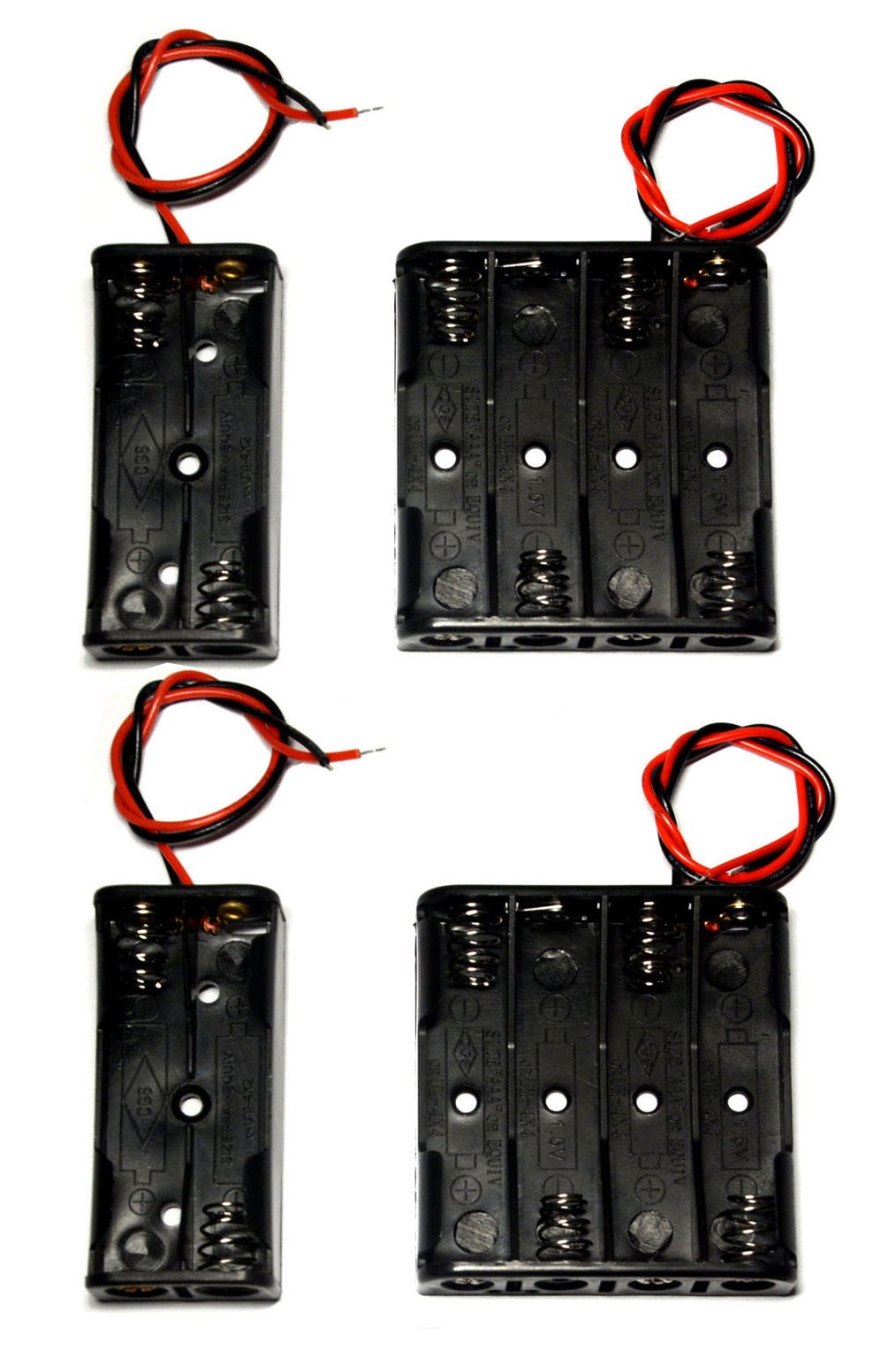 LAMPVPATH (Pack of 4) AAA Battery Holder Bundle 2Pcs 2 X 1.5V 2 AAA Battery Holder with Wires, 2Pcs 4 X 1.5V 4 AAA Battery Holder with Leads