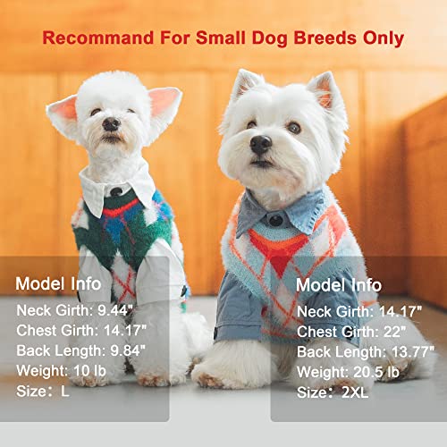 Fleece Dog Sweater - Classic Plaid Dog Sweater, Patchwork Doggies Fall Winter Sweatshirt Soft Warm Puppy Clothes for Small Medium Dogs Girls Boys Green