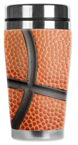 Mugzie Basketball Close-Up Travel Mug with Insulated Wetsuit Cover, 16 oz, Orange