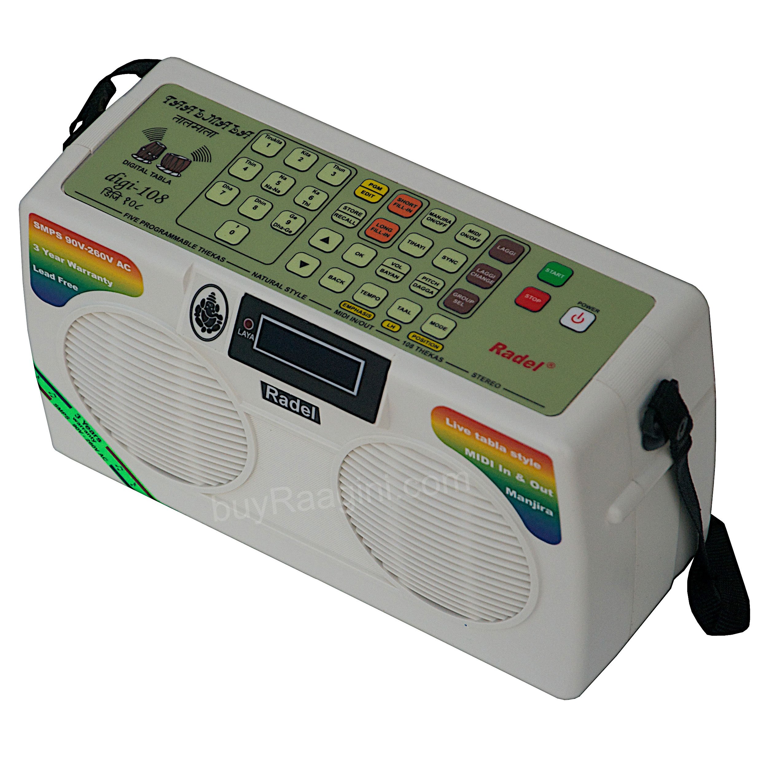Electronic Tabla - RADEL Taalmala - Digi 108, Electronic Tabla and Manjira - Tabla Sampler, DJ Tabla Sound Machine, Instruction Manual, Power Cord, Bag (PDI-AAF)