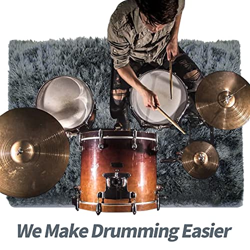 Aucuda Fluffy Drum Set Rugs, Extra Thick Drum Mat for Electric Drums, Excellent Floor Protection Rubber Backing, Soft Drum Carpet Noise Reduction, Spring for Men and Kid Drummers.
