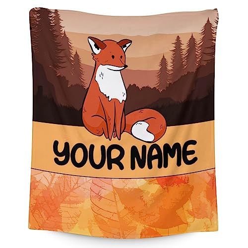 Custom Fox Blanket with Name for Girls & Boys - Soft, Fuzzy & Cozy - 40"x50" Crib Size Throw Blanket for Couch, Office - Orange Cute Warm Blankets Gifts