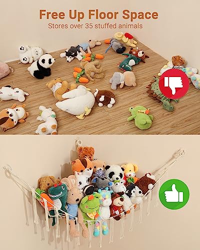 iKeelo Stuffed Animal Storage Hammock(2 Pack), Nursery Hanging Organizer for Teddy Bears and Plush Toys, 55x40x40in Large Corner Stuffy Holder for Kids Bedroom and Playroom