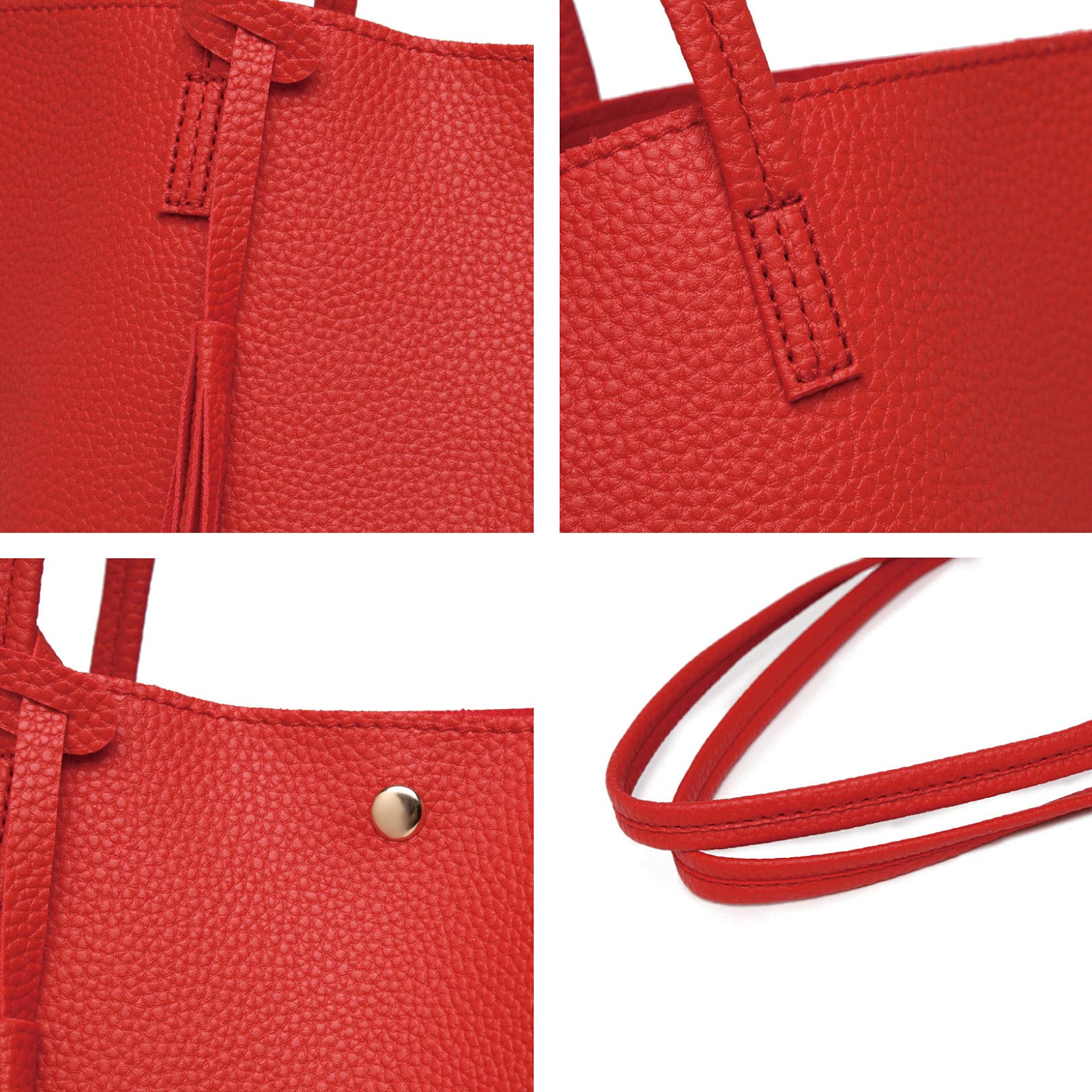 Lieseh Women's Bohemian Tote Bag for Shoulder and Hand with Inner Pocket (Bright Red Ribbon)