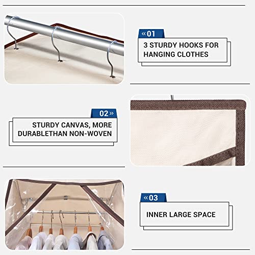 STORAGE MANIAC 2-Pack Hanging Garment Bag, Long Garment Cover for Closet, Clear Garment Bags for Storage, Large Garment Storage Bag for Dresses, Suits, Gown, Coat, Uniforms, Zipper Cover with Sealed Clear Window, Beige