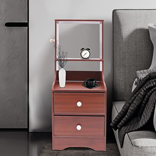 Eapmic 2 Drawers Dresser with Top Cabinet Storage, Nightstand End Bedside Table Storage Cabinet Chest of Drawers with Open Shelf, Wide Storage Space for Home Office,White (2 Drawers,Brown)