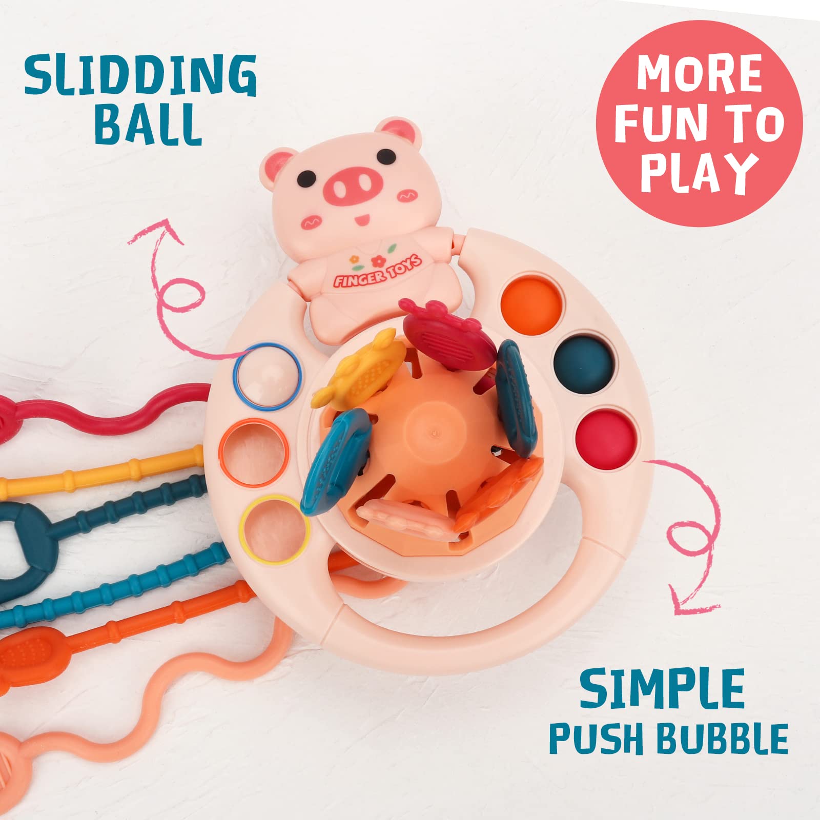 Baby Sensory Toys Montessori Pull String Ropes with Rattle, Simple Bubble and Sliding Balls for Motor Skills, Tactile Stimulation, Infants Toddlers 18+ Months Old…