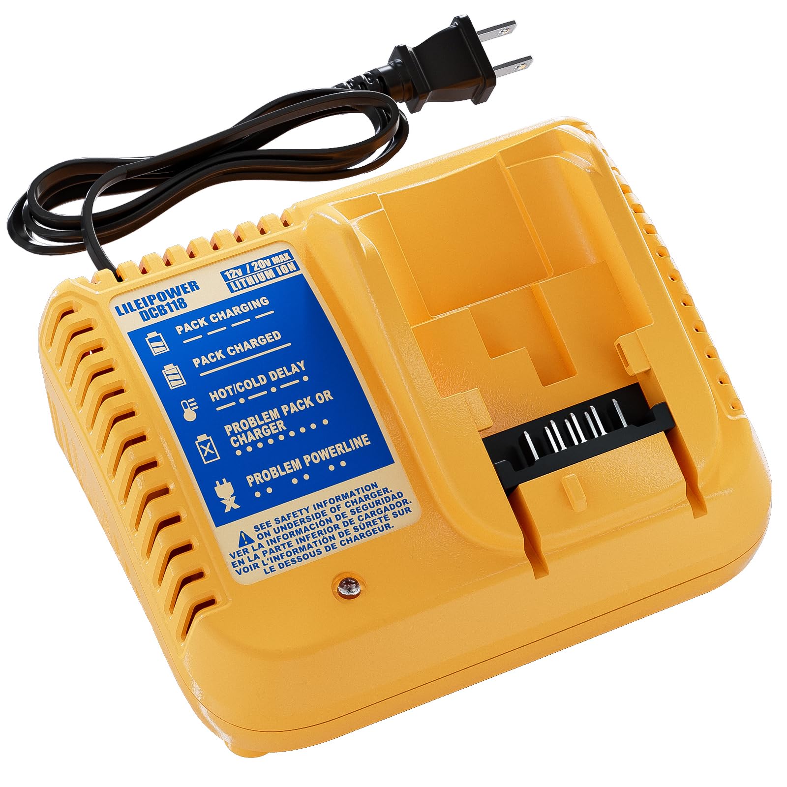 LILEIPOWER Replacement Battery Charger for Dewalt 20V Max Battery Charger DCB101 DCB105 DCB115 DCB107, Compatible with Dewalt 12V/20V MAX Lithium Ion Battery (Yellow, 【1-Port】 Charger)