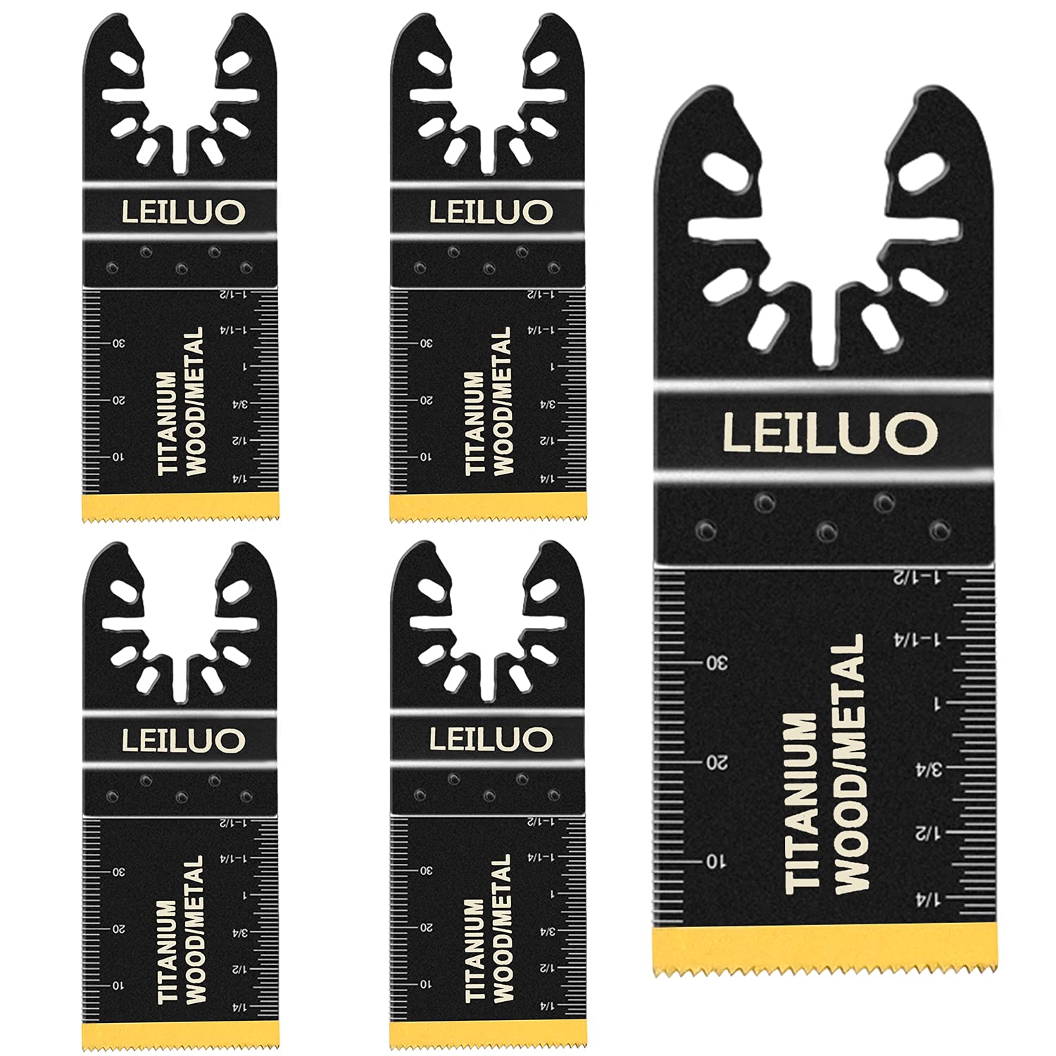 LEILUO 5 Pcs Titanium Multitool Blade Kits for Wood Nails Drywall Cutting Oscillating Saw Blades Universal Oscillating Tool Accessories with Storage Bag Compatible with DeWalt Makita Dremel and More