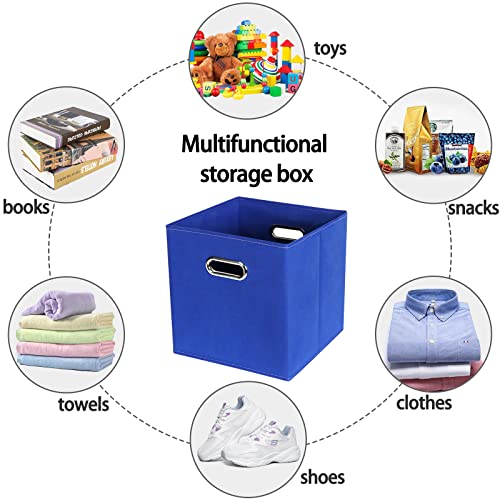 STOREONE Fabric Storage Bins Cubes Baskets Containers-(11X11X11") with Dual Handles for Shelf Closet, Nursery Home , Bedroom Organizers, Foldable Set of 3 (Dark Blue)