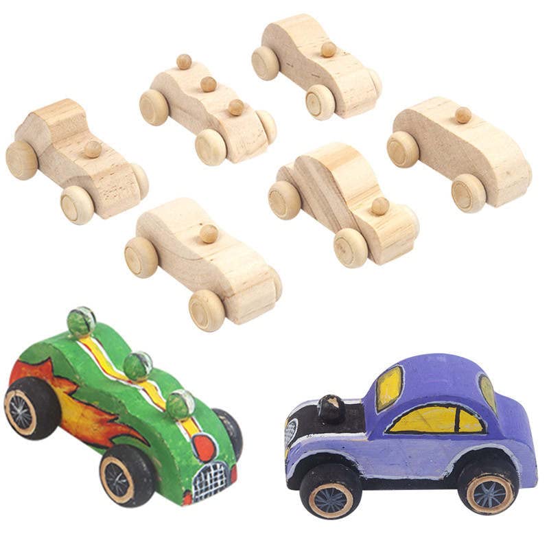 JALEOOUTLET - Wood DIY Cars Toys Wooden Crafts for Paint Art 6 Set Home Activities Easy Family Time Painting Craft Students Make Your Own Race Cart