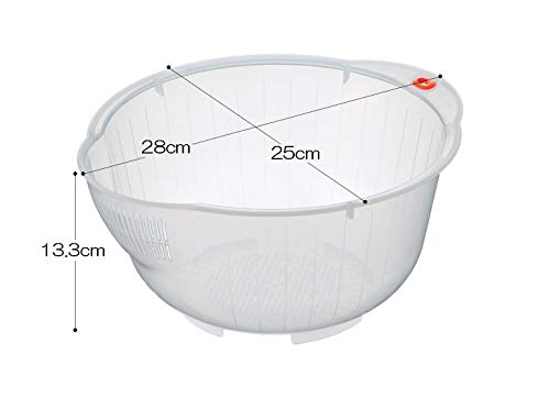 Inomata Plastic Japanese Rice Washing Bowl with Side and Bottom Drainers