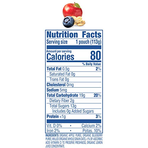 Happy Baby Organics Clearly Crafted Stage 2 Baby Food, Apples, Blueberries and Oats, 4 Ounce (8 Count)