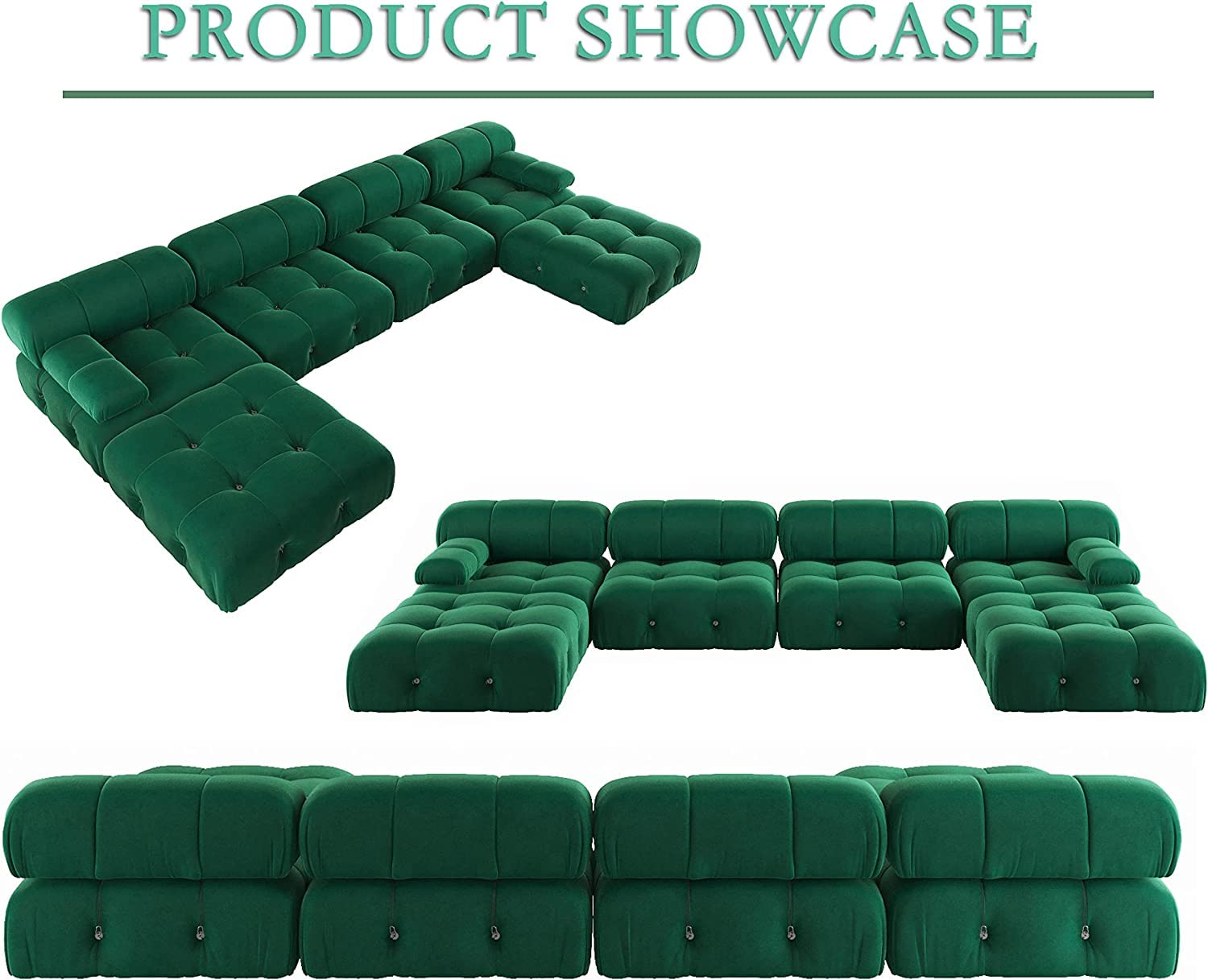 BOKIFOL Sectional Sofa, Modular Sectional Couch with Ottomans- U Shaped Couch for Living Room, 6 Seater Sofa Sets,138"(Green)