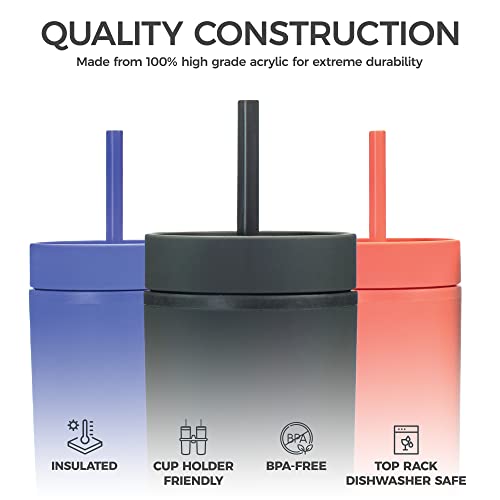 Earth Drinkware SKINNY TUMBLERS (4 pack) - Matte Pastel Colored Acrylic Tumblers with Lids and Straws | 16oz Double Wall Reusable Plastic Tumblers w Straw Cleaner INCLUDED | Blanks For Vinyl Projects