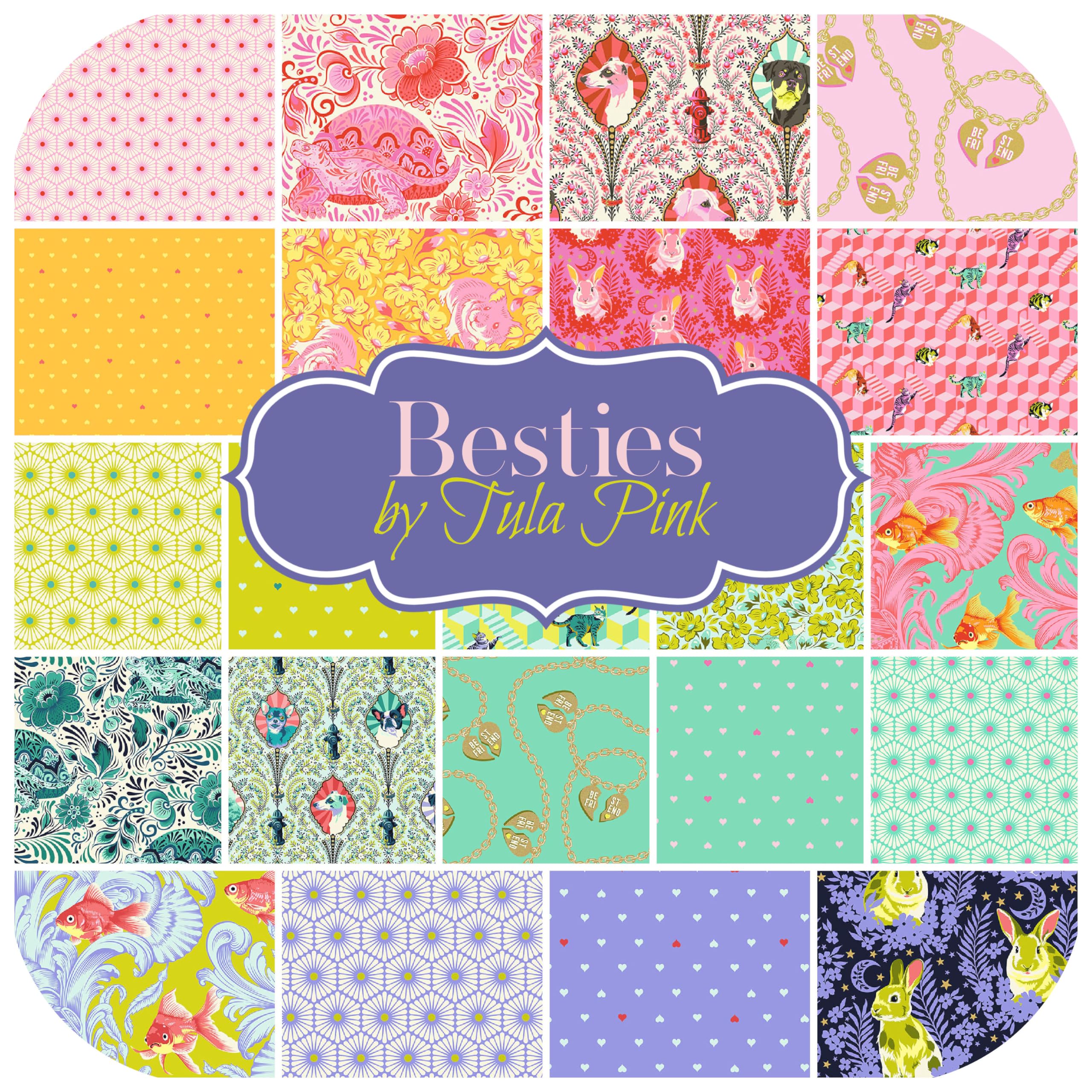 Besties Fat Eighth Bundle (22 Pieces) by Tula Pink for Free Spirit 9 x 21 inches (22.86 cm x 53.34 cm) Fabric cuts DIY Quilt Fabric
