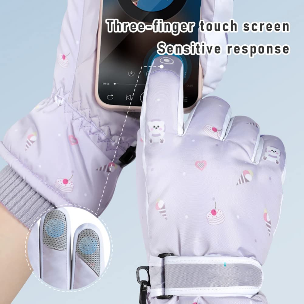 Balems Women's Ski Gloves Cute Waterproof Snowboarding Gloves Warm Touchscreen Mitten Gloves for Hiking Running Cycling Motorcycle