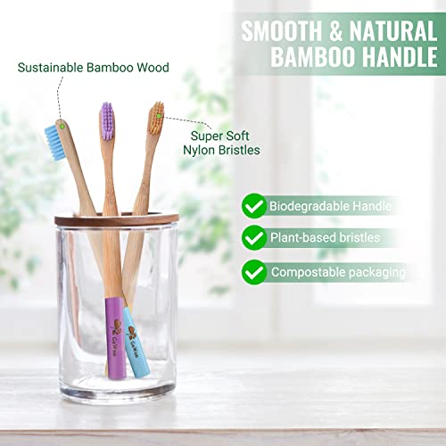 GoWoo 100% Natural Bamboo Toothbrush Soft - Organic Eco Friendly Toothbrushes with Soft Nylon Bristles, BPA-Free, Biodegradable, Dental Care Set (Pack of 4, Adult, Rainbow)