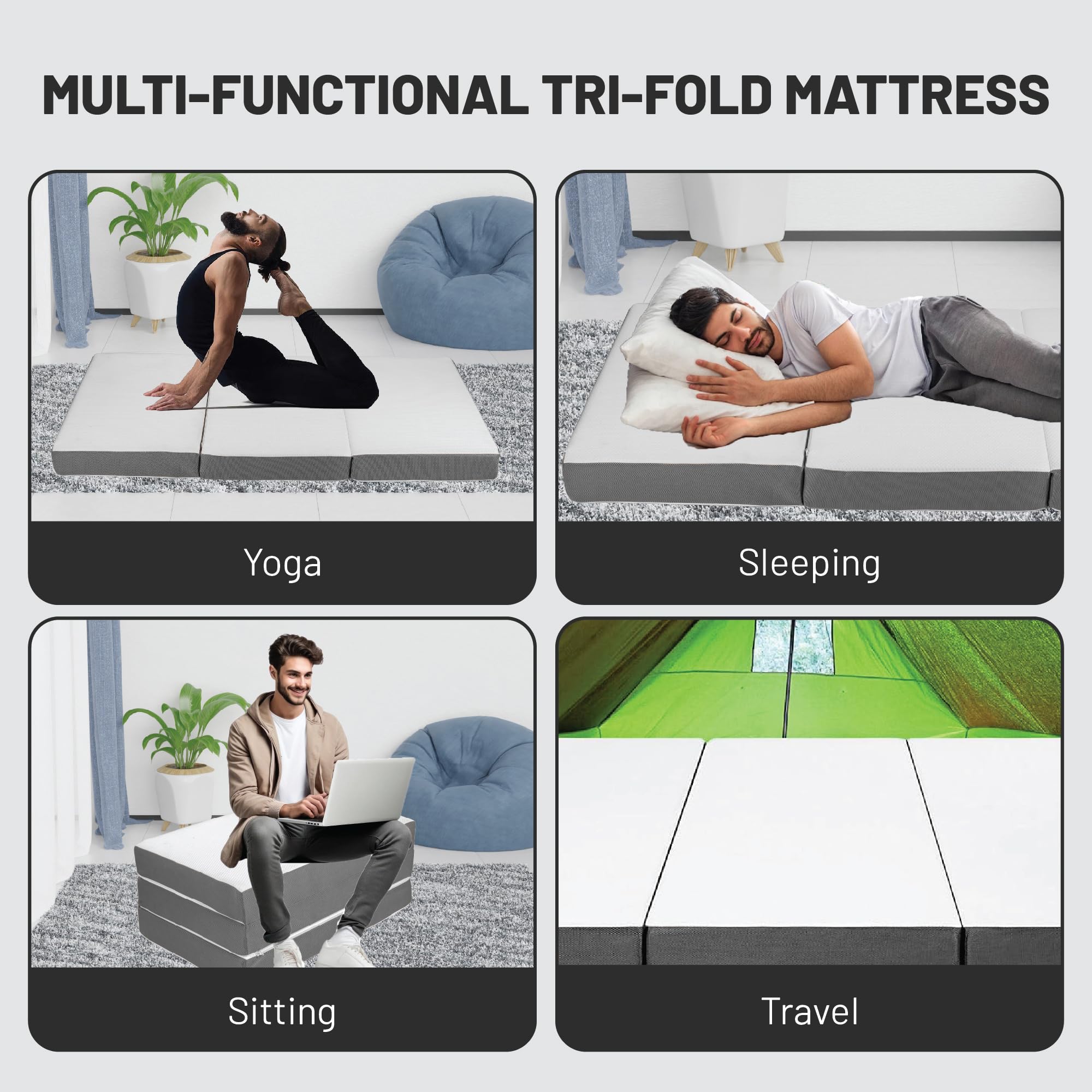 Spinal Sleep, 5-Inch Tri-Folding Capability Gel Memory Foam Mattress with Portable Floor Mattresses with Ultra Soft and Breathable Mesh Sides, Temporary Sleeping Accommodations, 31-Inch, White