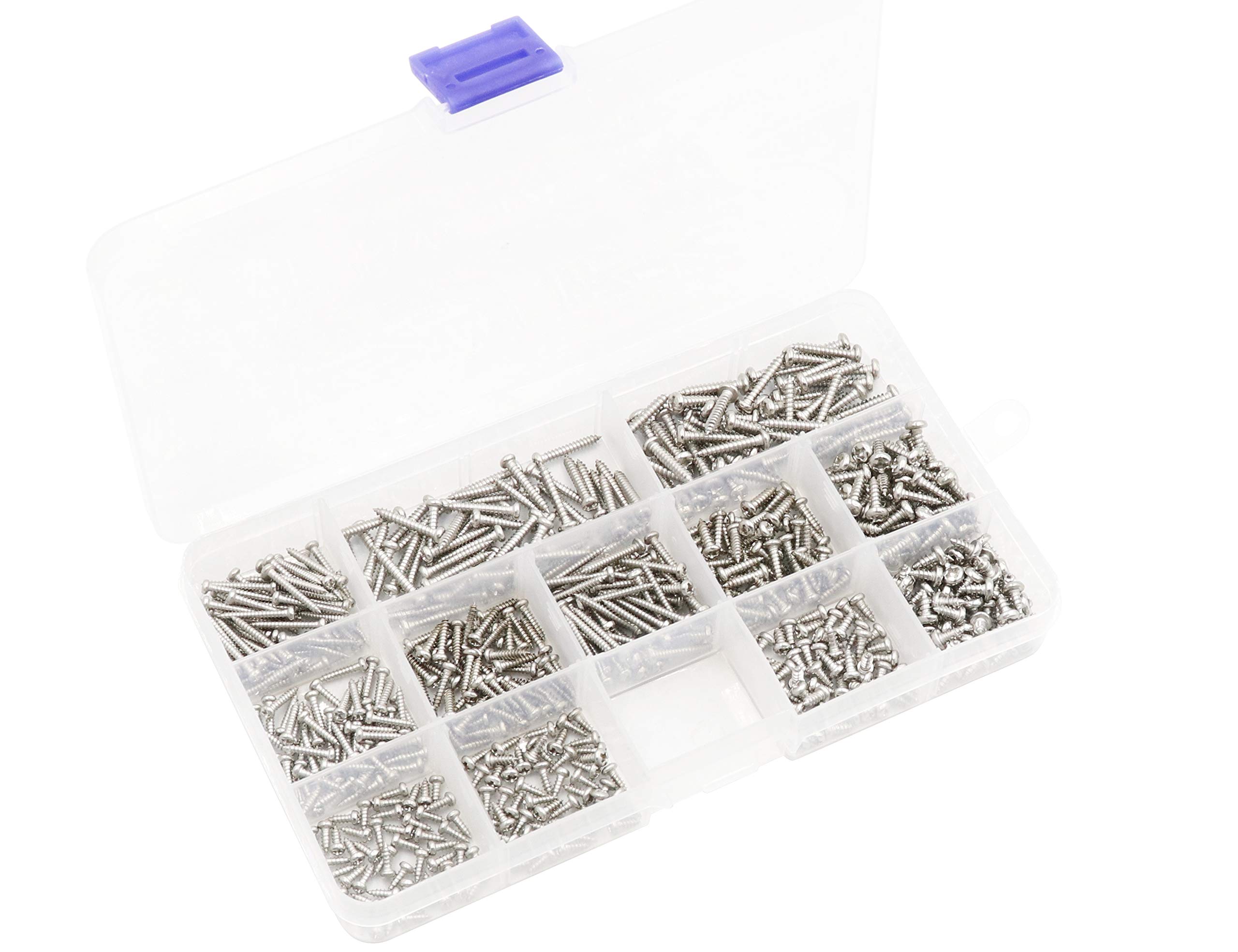 LBY 600pcs M2 M2.2 M2.6 M3 Pan Head Self-Tapping Sheetmetal Screw Assortment Kit, 12 Sizes, 304 Stainless Steel