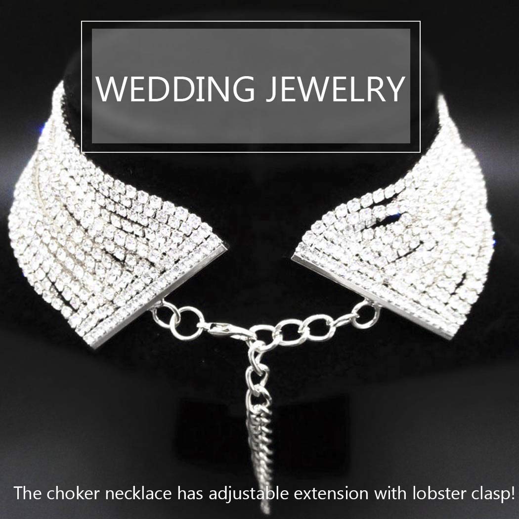 Aukmla Multi Layered Chain Crystal Rhinestone Choker Fully Diamond Statement Necklace Wedding Jewelry for Women