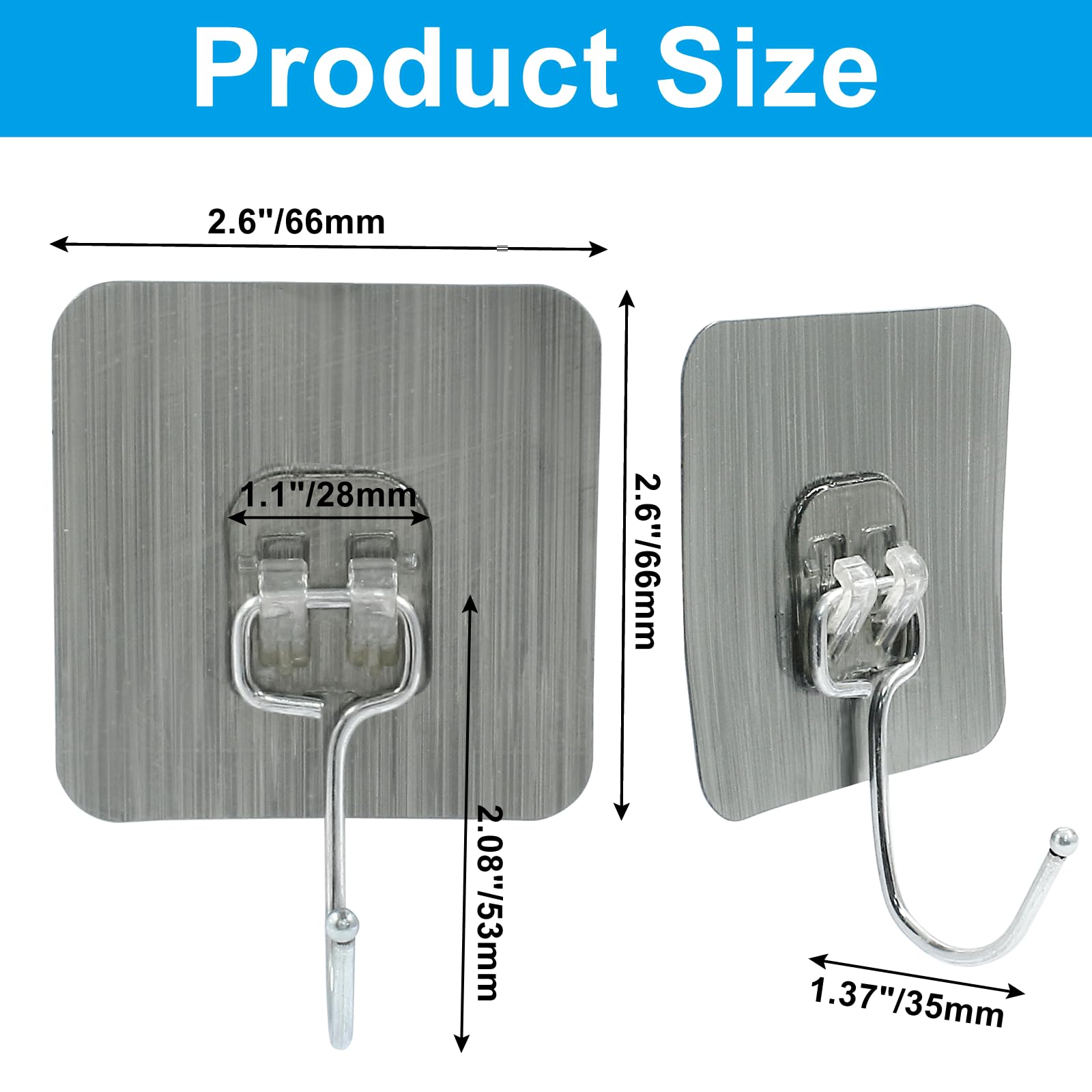 BokWin 10 Pcs Transparent Wall Hooks Plastic Adhesive Hooks 33lbs (Max) Heavy Duty Towel Hooks Waterproof Wall Hook for Kitchen Bathroom(Transparent)