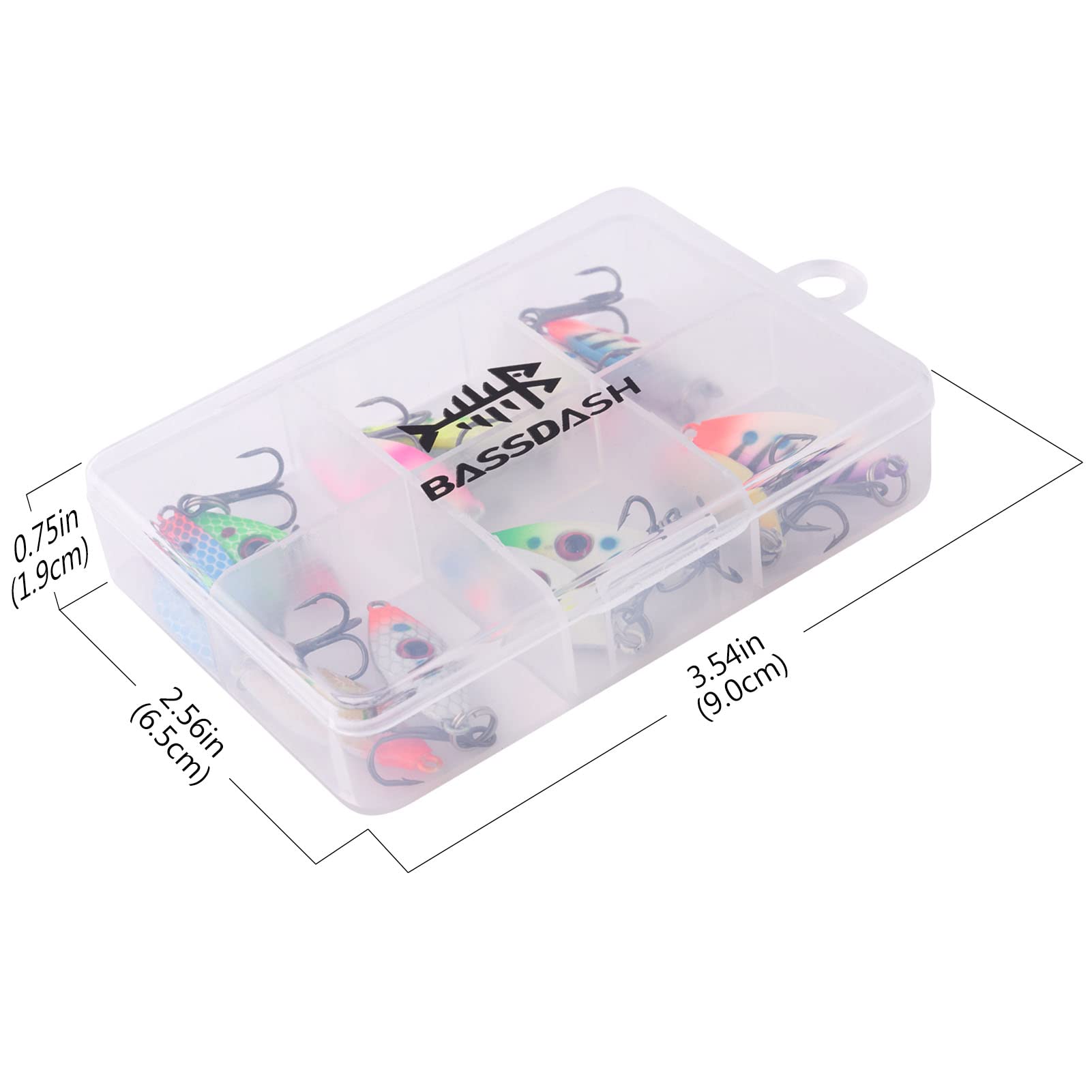 BASSDASH Ice Fishing Lure Kit Glowing Paint Jigs for Winter Ice Jigging Crappie Sunfish Perch Walleye Pike with Tackle Box (BI06-12pcs Assorted Perch/Walleye/Pike jigs)