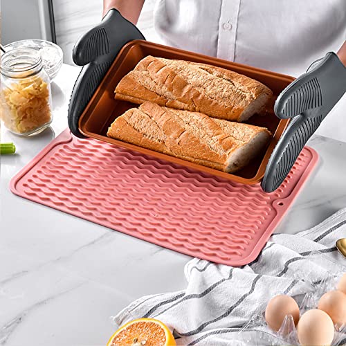 Kitchen Silicone Dish Drying Mat, Non-Slip Heat Resistant Pad for Sink Bar Bottle Cup, Dishwasher Safe(12x16")