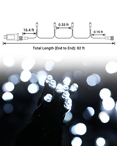Flacchi White Christmas Lights 82Ft 200 LED Timer 8 Modes Low Voltage String Lights Indoor Outdoor