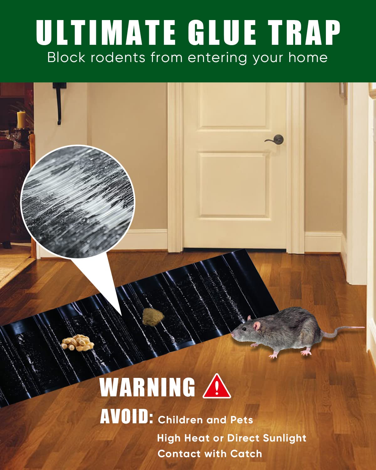 SEEKBIT 3 Pack Rat Sticky Traps XXL, Black Fabric Catching Mouse Glue Trap for Mice and Rats, Enhanced Stickiness Trapping Pads Work for Snakes Spiders Roaches House - 78.74x13.8