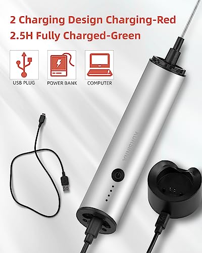 KURSINNA Electric Rechargeable Milk Frother Handheld, USB-Charge Hand Frother with 2 Stainless Whisks, Manual Foam Maker for Coffee Lattes, Matcha, Cappuccino (3 Speed with USB Charge)