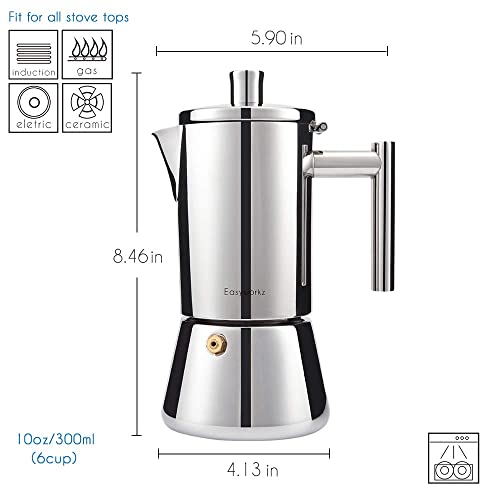 Easyworkz Diego Stovetop Espresso Maker, Bundled With Stainless Steel Espresso Cup 2pcs Set Double Wall Insulated Metal Demitasse Cups