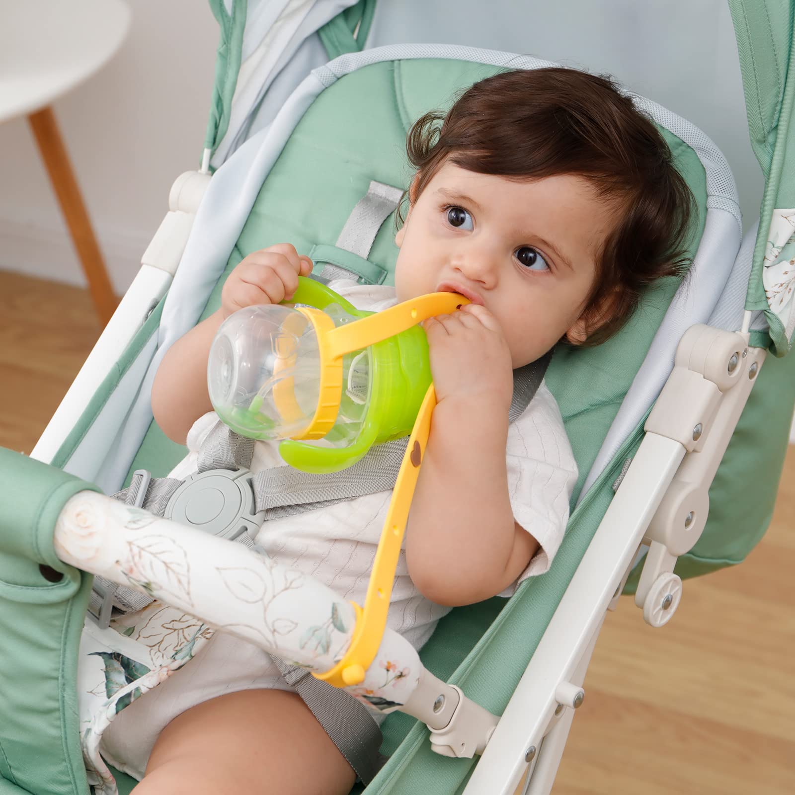 Bottle Strap for Baby,EAZMOM Water Bottle Sippy Cup Silicone Safety Tether 2pcs Adjustable Toy Teether Harness Leash for Strollers,High Chair,Carseat(Yellow、White)