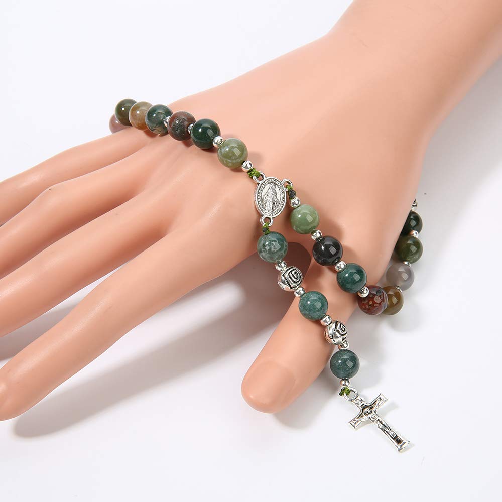 BALIBALI Handmade 8mm Anglican Prayer Beads Rosary Jade Natural Stone Rosary Beads with Pardon Crucifix Cross Custom Rosary (Silver(Amazonite))