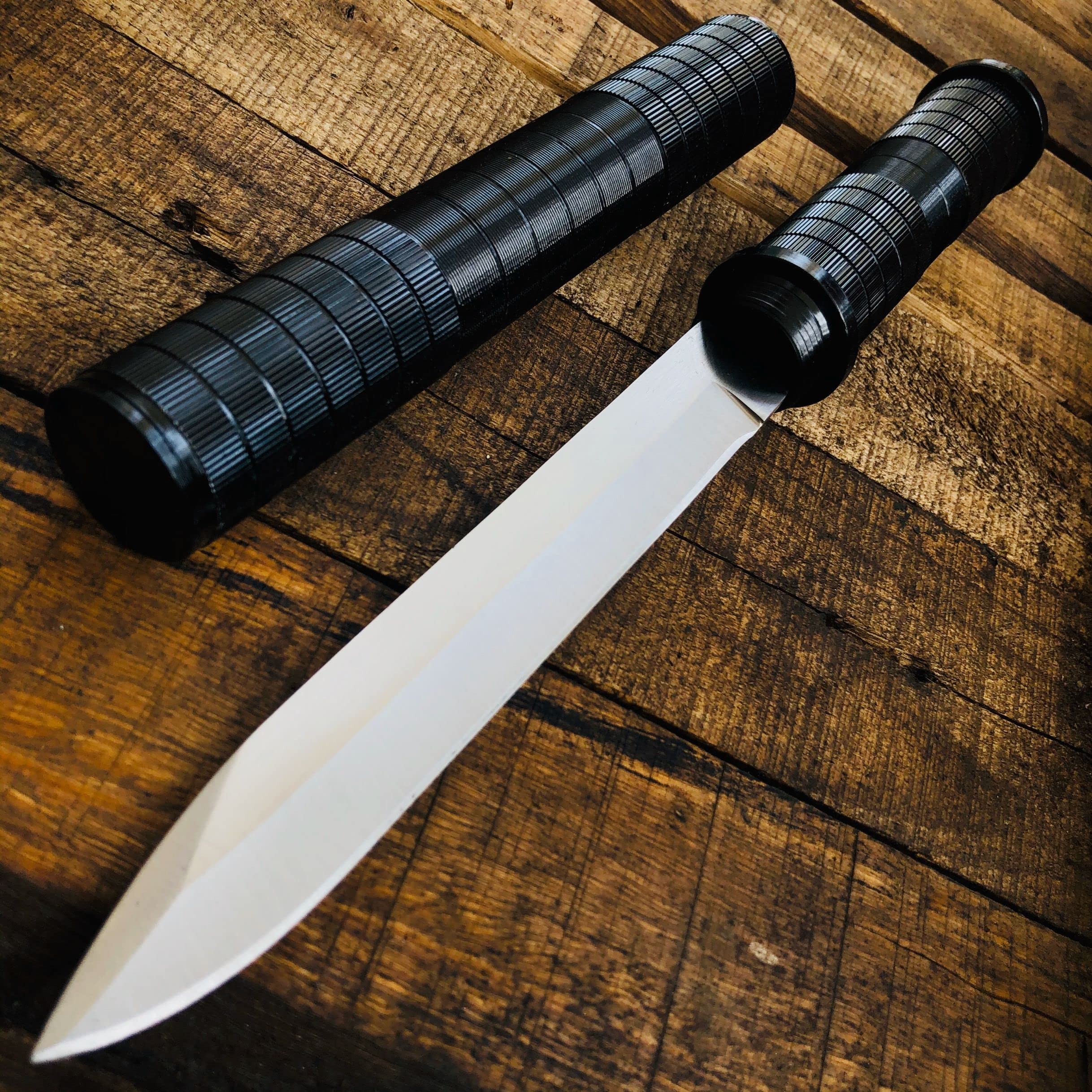 AULAKNIV 18.8 Inch Combination Knife Aviation Aluminum Handle Tactical Hunting Fixed Blade Self Defense Tools Outdoor Camping Survival Knives (Black)