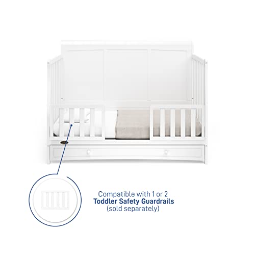 Graco Asheville 4-in-1 Convertible Crib with Drawer (White) β GREENGUARD Gold Certified, Crib with Drawer Combo, Full-Size Nursery Storage Drawer, Converts to Toddler Bed, Daybed and Full-Size Bed