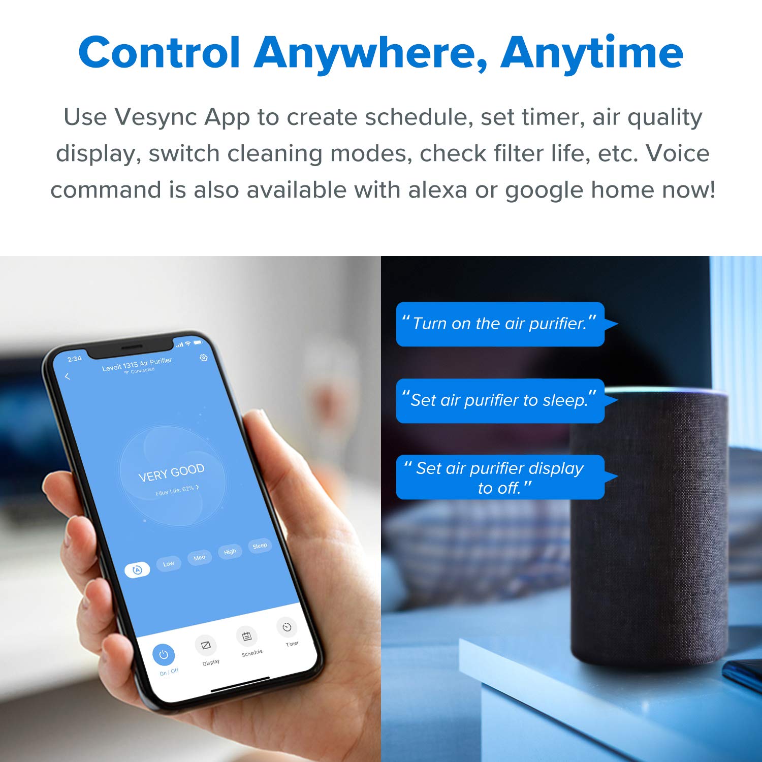 LEVOIT Air Purifiers for Home Large Room and Bedroom, Smart WiFi Alexa Control