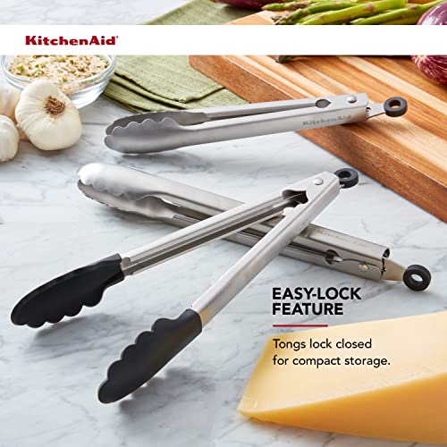 KitchenAid Universal Utility Serving and Silicone Tipped Stainless Steel Kitchen Tongs, Set of 3