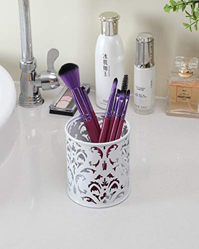 EasyPAG 2 Pack Pen Holder for Desk Premium Metal Pencil Holder Pen Cup Marker Holder Makeup Brush Holders, Desk Accessories & Workspace Organizers for Home, School & Office,White